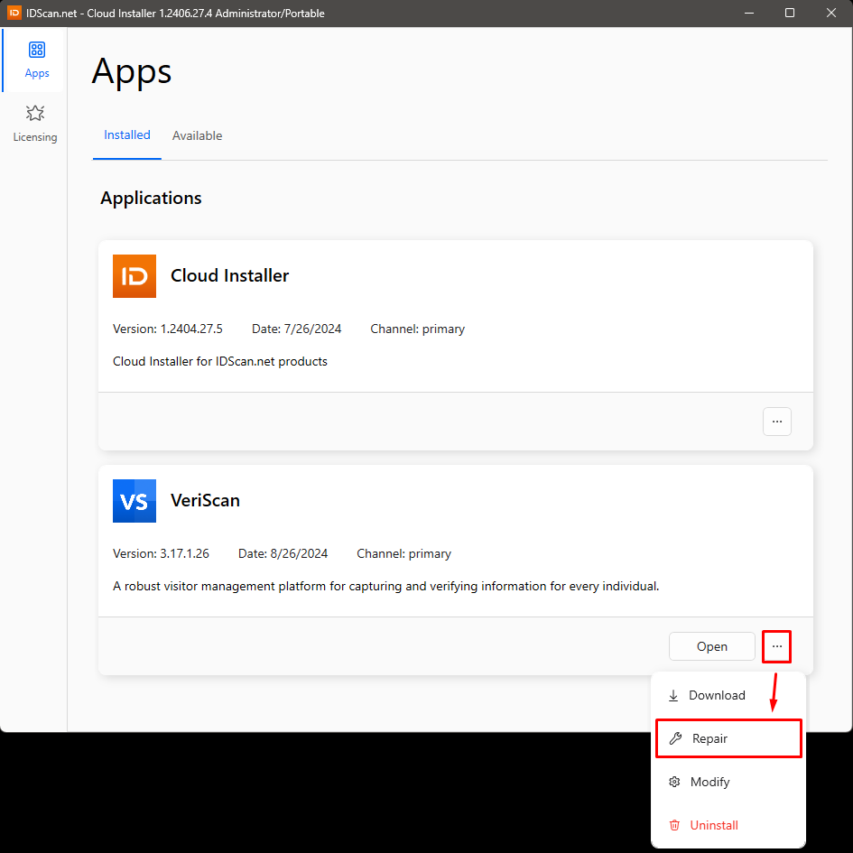 Installing and updating VeriScan with the cloud installer